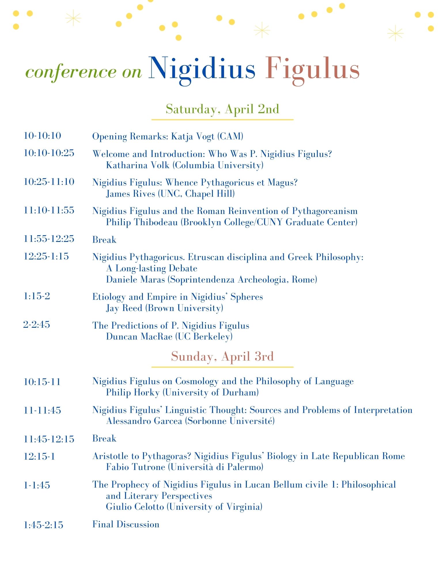 CAM Conference: Nigidius Figulus | Center for the Ancient Mediterranean